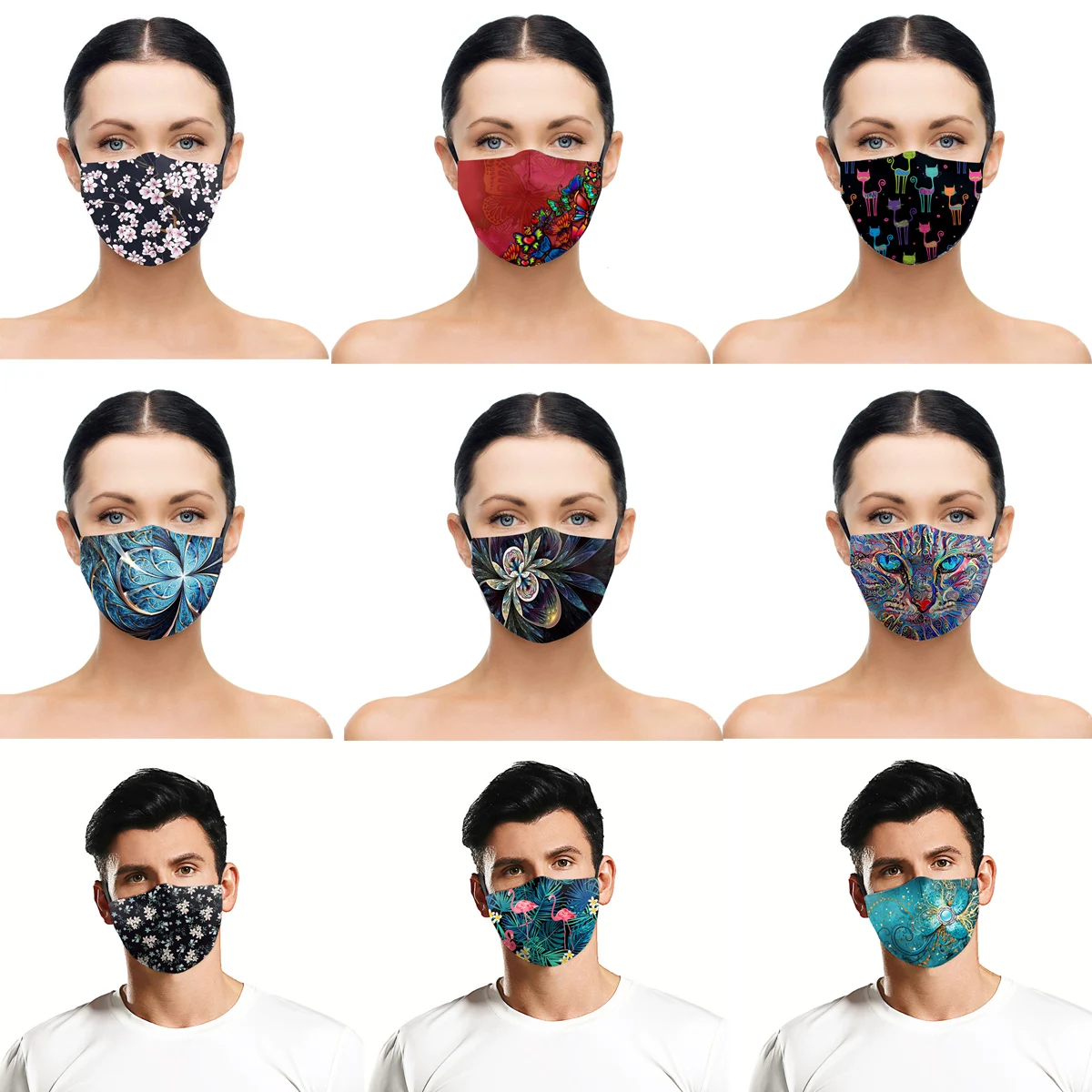 Mask-Flower-Face-Casual-Mask-Cosplay-Printed-Masks-Fabric-Adult-Mouth ...