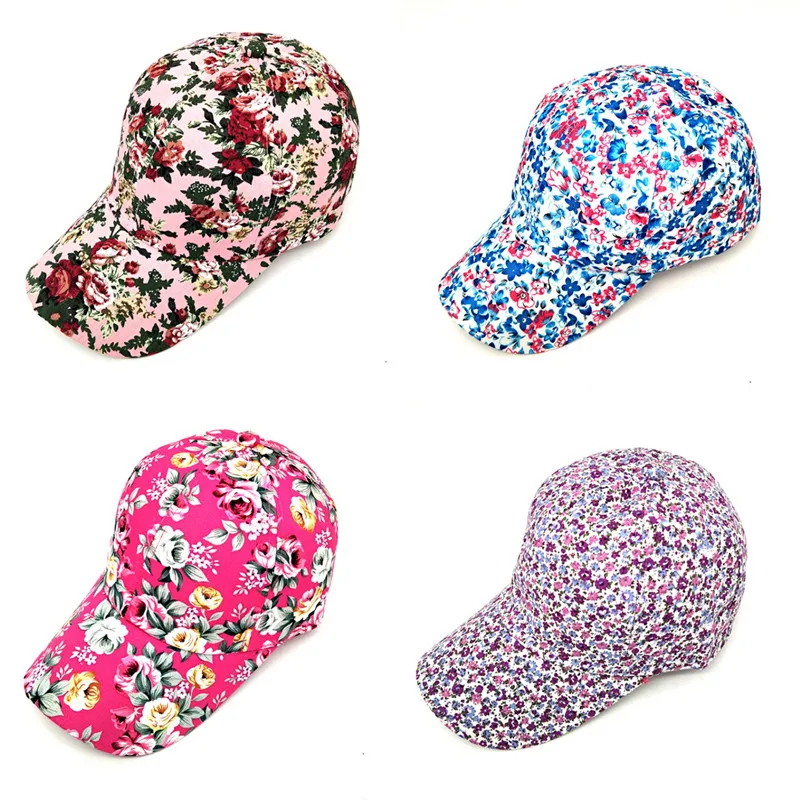 Female-Sun-Hat-Adjustable-dense-flower-pattern-Baseball-Cap-Flower ...