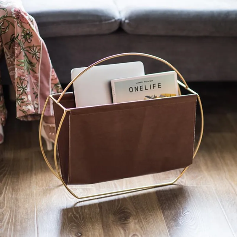Cutelife-Nordic-Metal-Leather-Magazine-Newspaper-Shelf-Home-Sofa-Corner ...