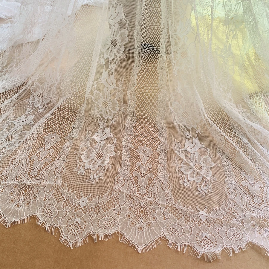 Subtle & Delicate Strip Design Eyelash Chantilly Lace Fabric Hollow ...
