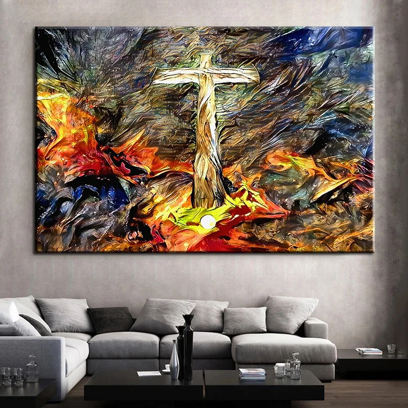 Abstract-Art-Oil-Painting-Religious-Jesus-Cross-Canvas-Print-Modern ...