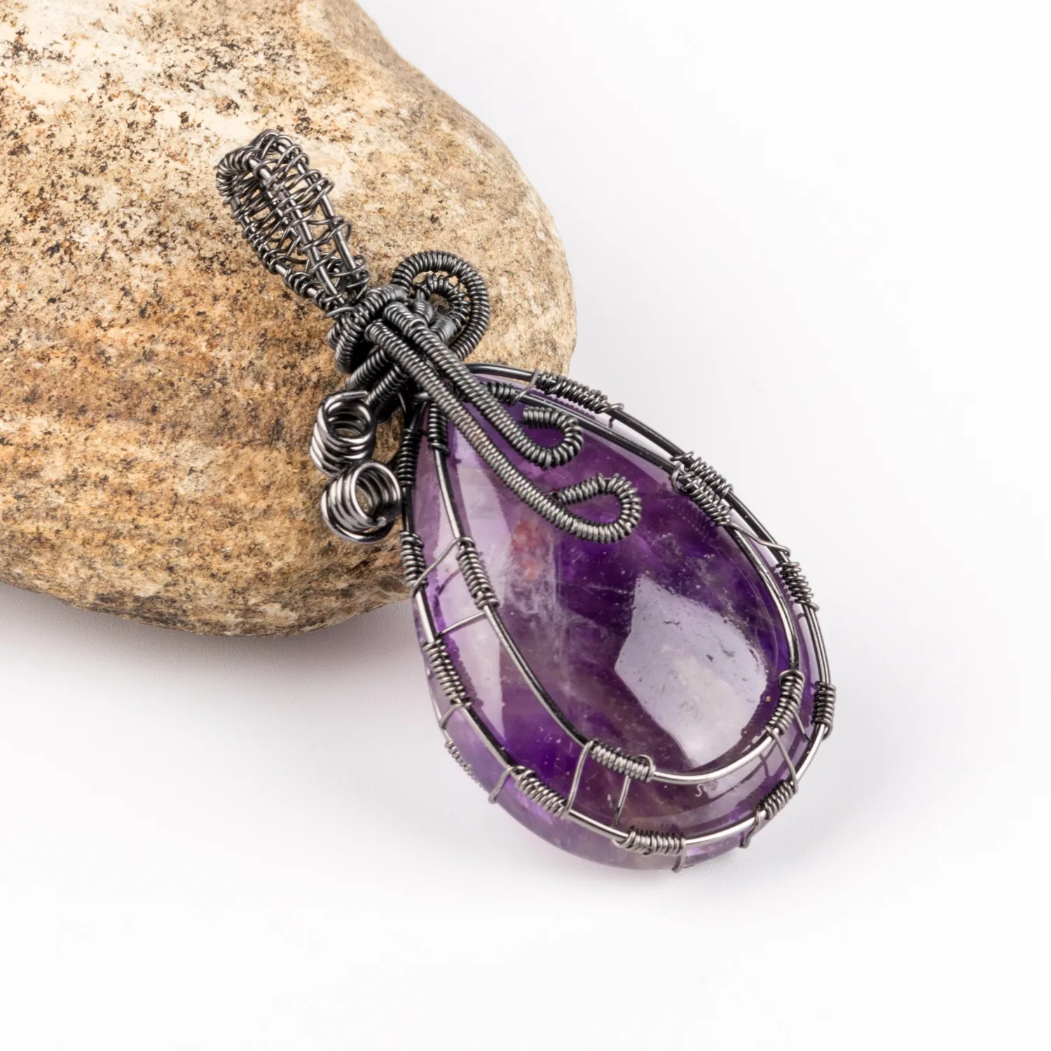 Natural Vintage Water Drop Stone Pendant Amethyst Rose Quartz Gun-black ...