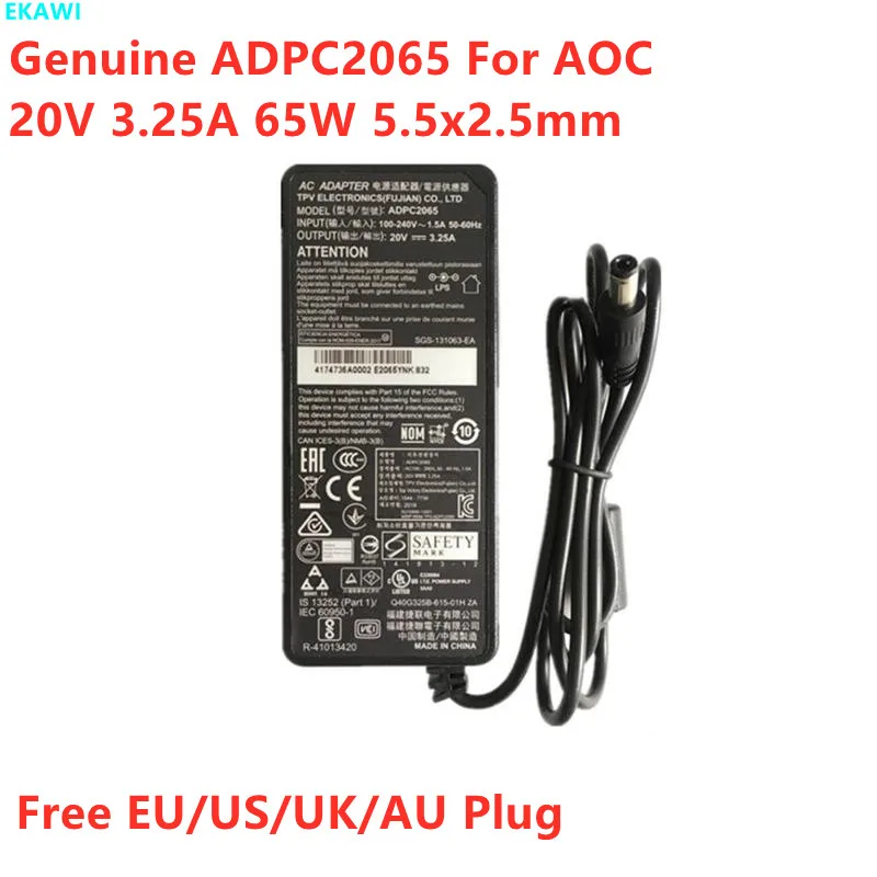 AOC 모니터 용 정품 ADPC2065 20V 3.25V 65W AC 어댑터 AG322FCX 315LM00019 ...