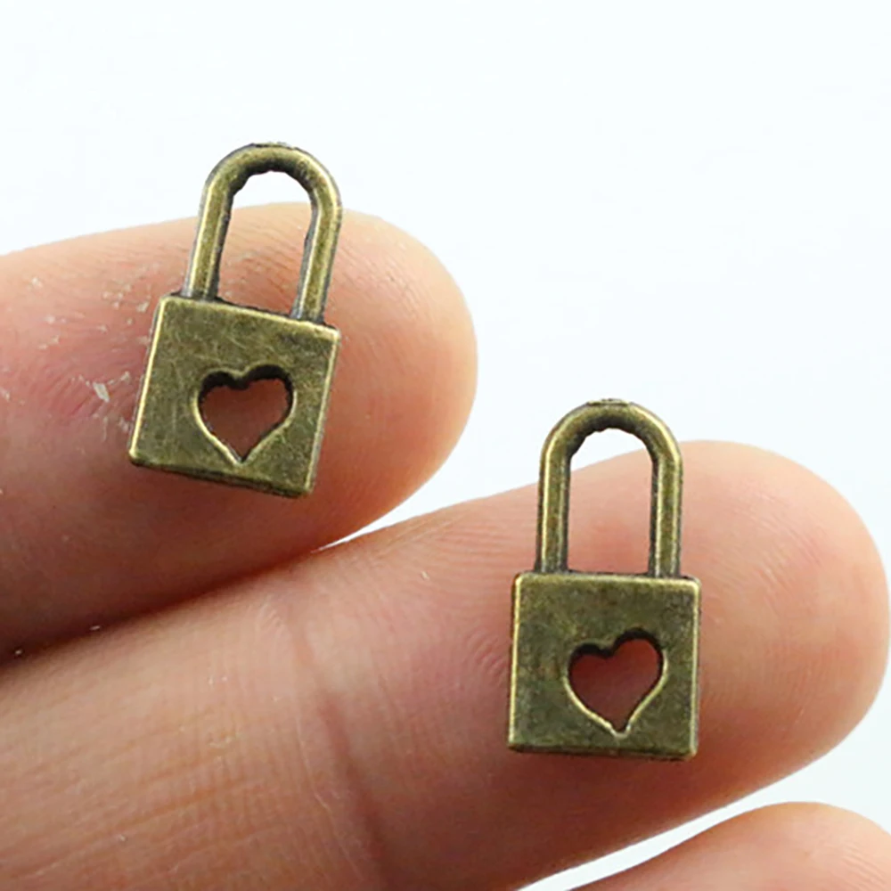 16x8mm-30pcs-Antique-Bronze-Plated-Heart-Lock-Handmade-Charms-Pendant ...