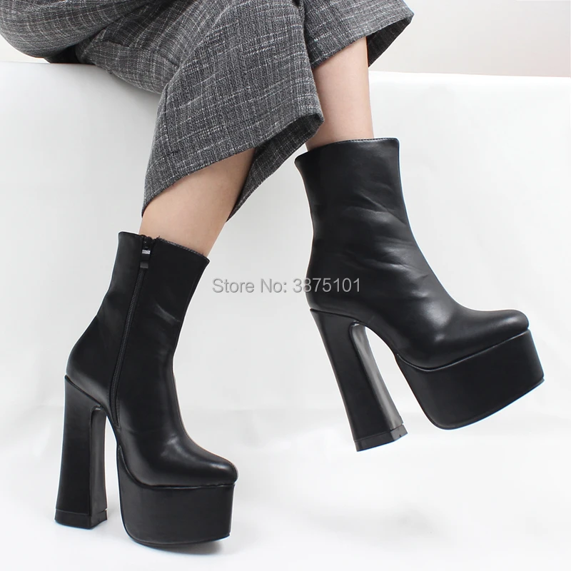 Women-Ankle-Boots-15CM-High-Heel-Platform-Thick-Block-Chunky-Heels ...