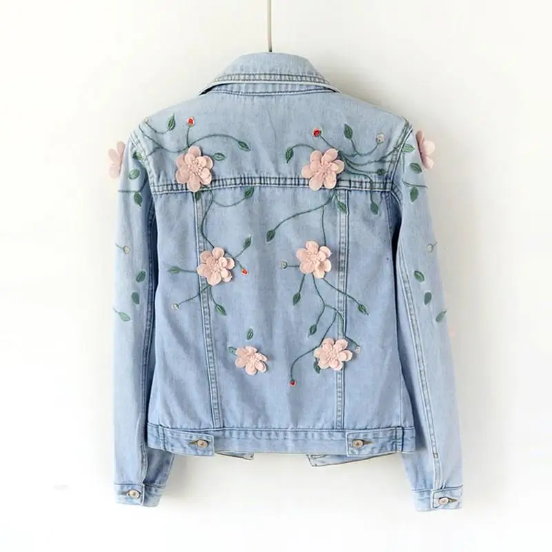 2019 Spring Autumn Denim Jacket Coat Embroidery Sweet Stereoscopic ...