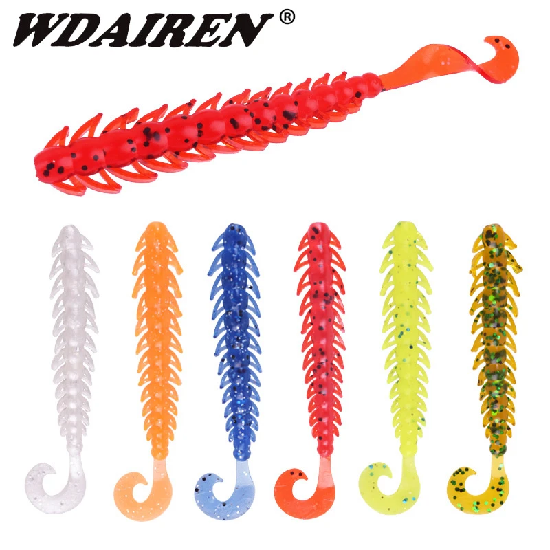 10pcs Millipede Larva Tail Soft Lures 50mm 65mm Artificial Plastic ...