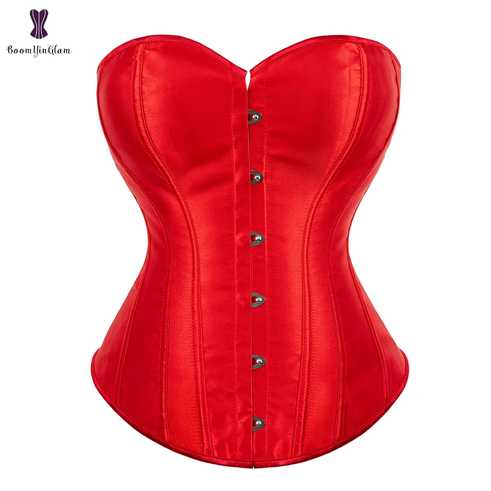 Overbust Corset Satin Black White Purple Red Blue Brown Pink Waist ...