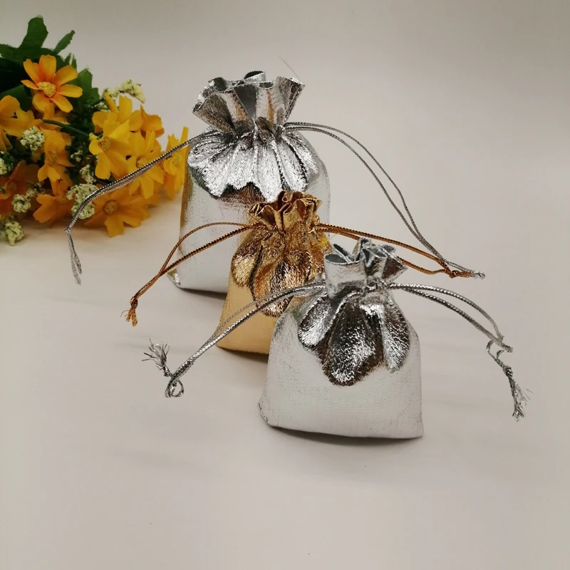 100pcs Drawstring Gold Silver Bag Fabric Packing Bag Aluminium Foil ...