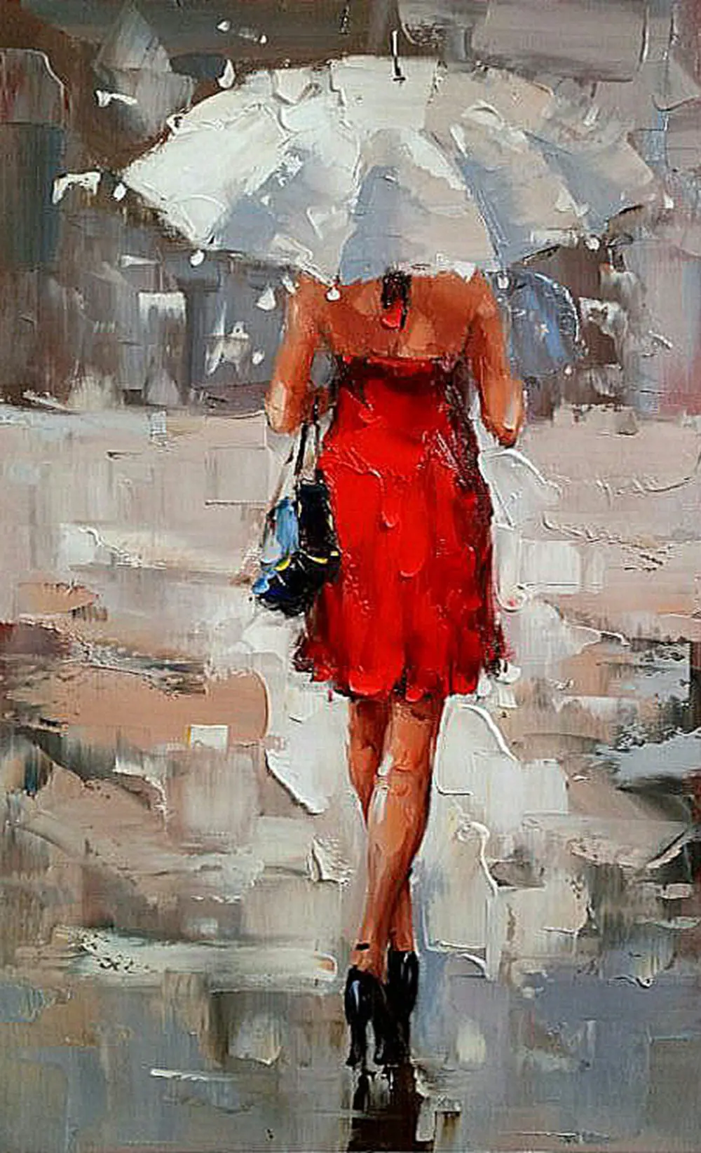 Girl With Red Umbrella Painting