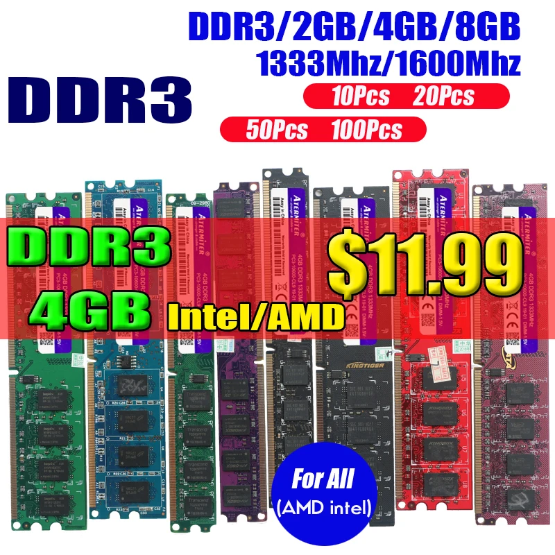 8GB DDR3 DDR2 PC3 PC2 1600Mhz 1333MHz PC de escritorio DIMM memoria RAM ...