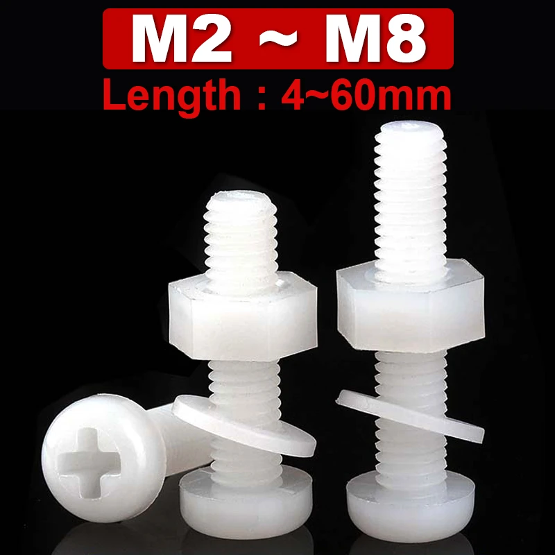 3 in 1 Three piece Combination White Nylon Screw Nut Washer Set Round ...
