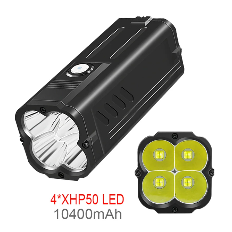80W 8000LM Flashlight 4xP50 LED torch light USB 10400mAh Power Charging ...