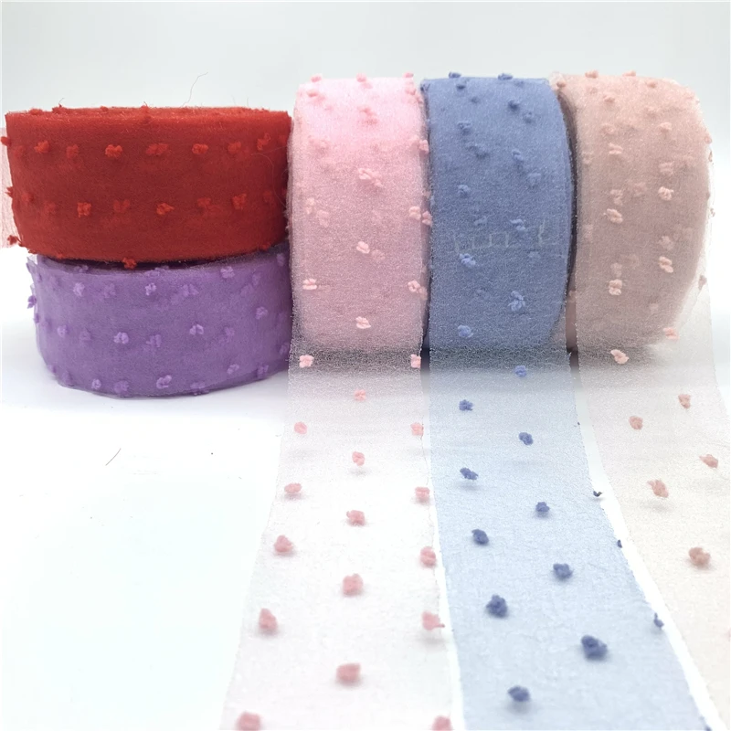 3yards/lot 40mm Velvet Dots Organza Ribbon Lace Edge Ribbon Diy Lace ...