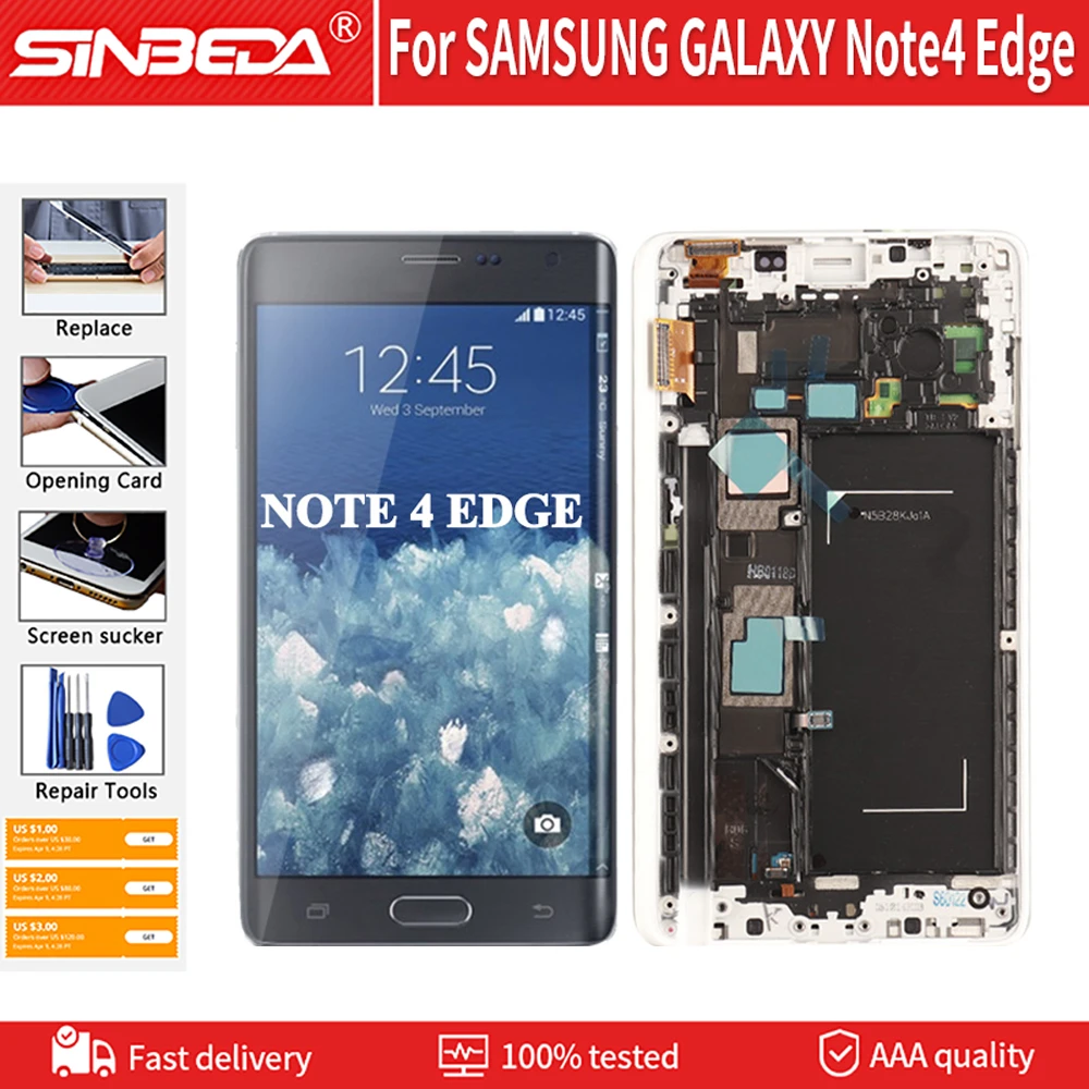 Samsung Galaxy Note 4 Edge N915 N9150 N915F LCD 디스플레이 Samsung Note4 Edge 터치 스크린 디지타이저 (프레임 포함 ...