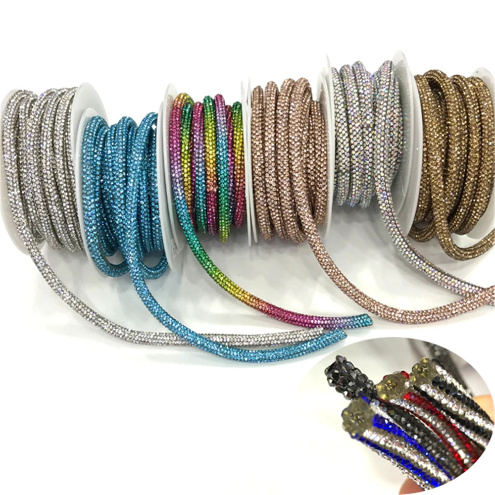 6Mm Round Rhinestone Trim Chain Crystal Drawstring Glass Diamond Rope ...