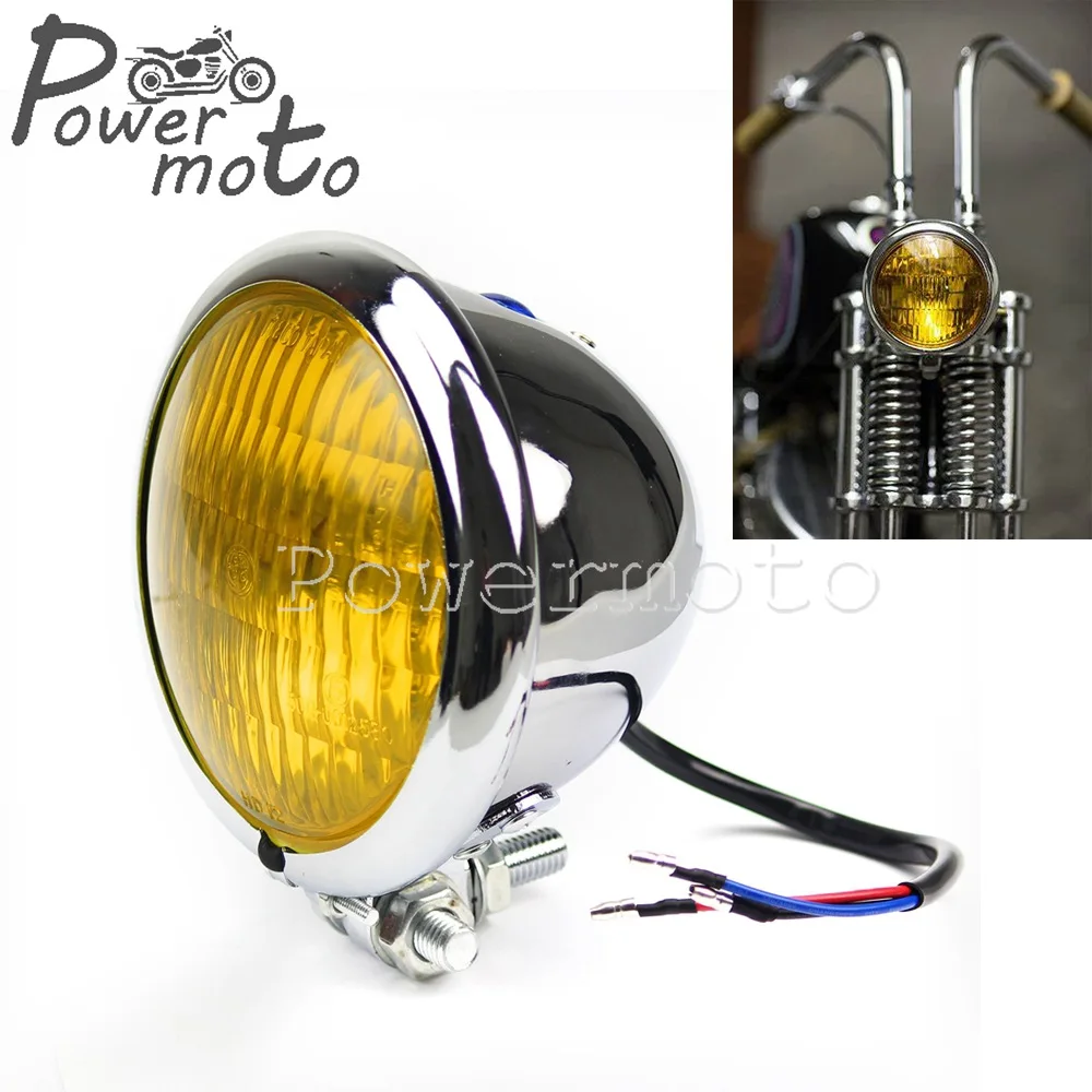 Vetro-giallo-cromato-4-5-faro-retr-moto-Vintage-per-Tri-XS650-Bobber ...