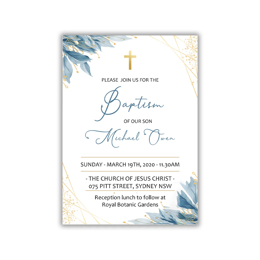 Personalized baptism Card Blue Gold Baptism Invitation Christening ...