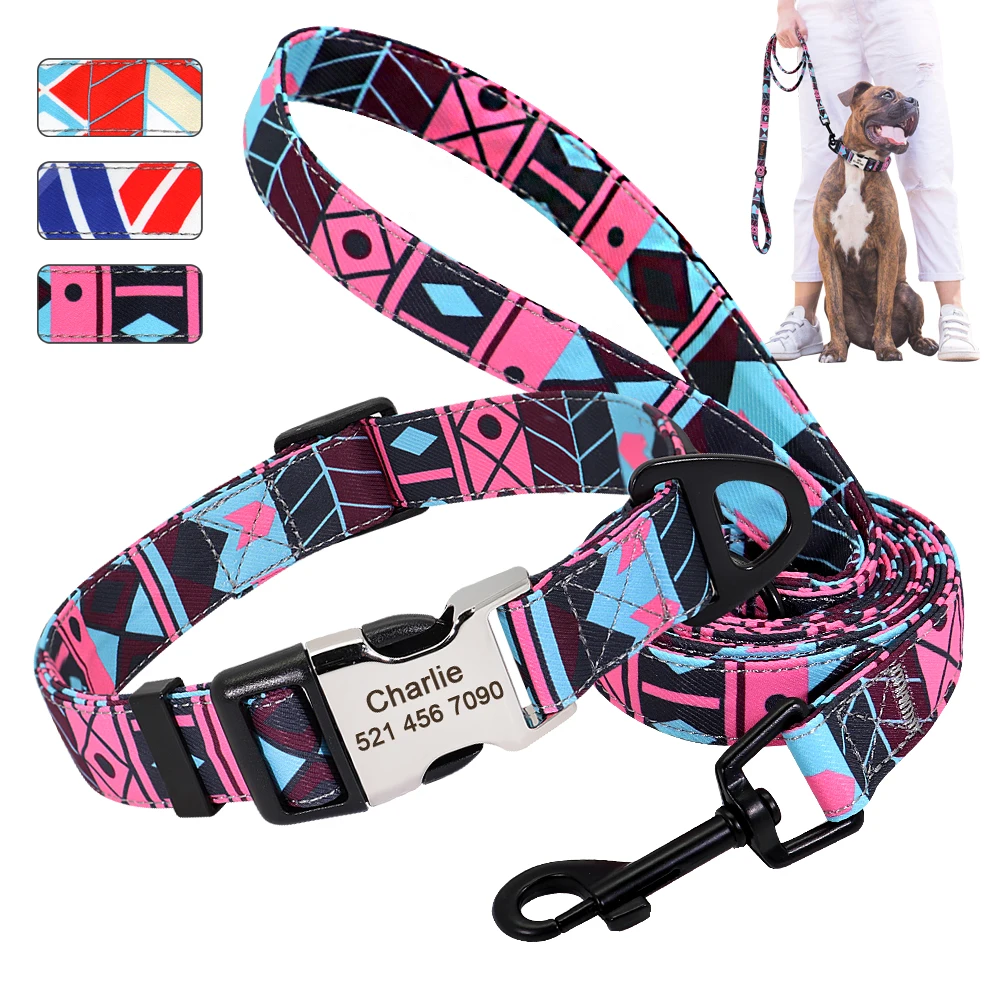 Custom Dog Collar Leash Personalized Fruit Print Nylon Dog Collar 150cm ...