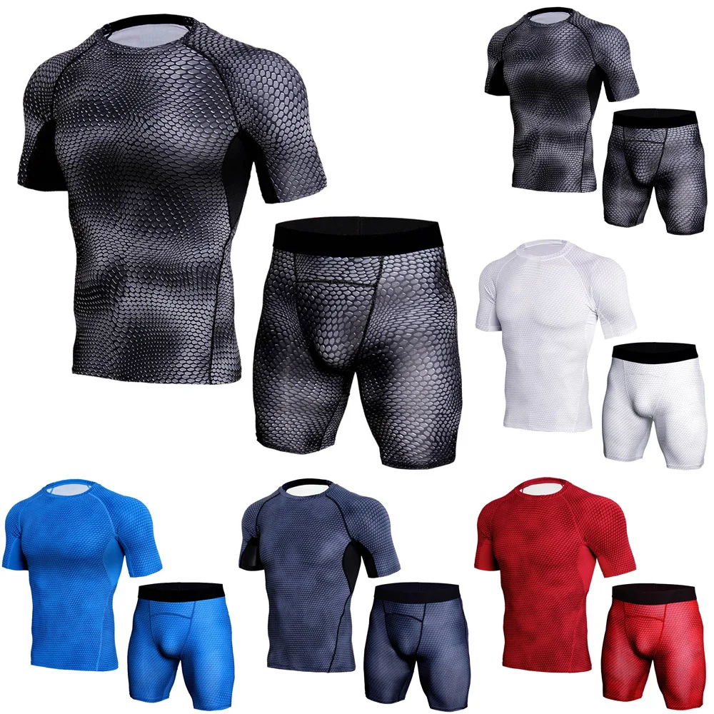 2PCS Mens Clothes Set Compression Base Layer Sportswear Set Gym T ...