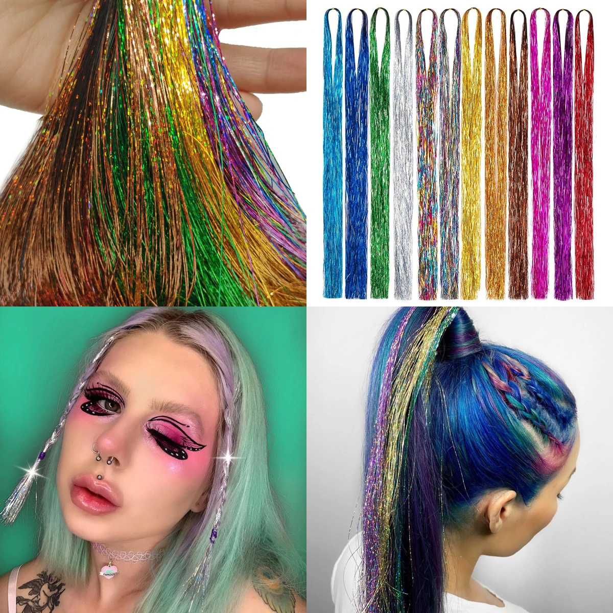Colorful-Hair-Tinsel-Rain-Glitter-Hair-Dazzles-Extensions-Shiny-Threads ...