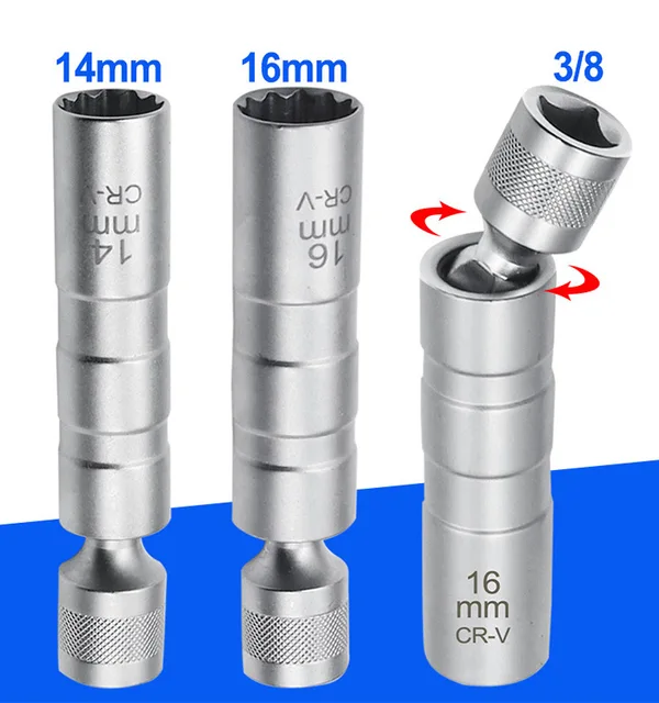 360 Rotation Socket 15-Piece Swivel Magnetic Spark Plug Socket Set With ...