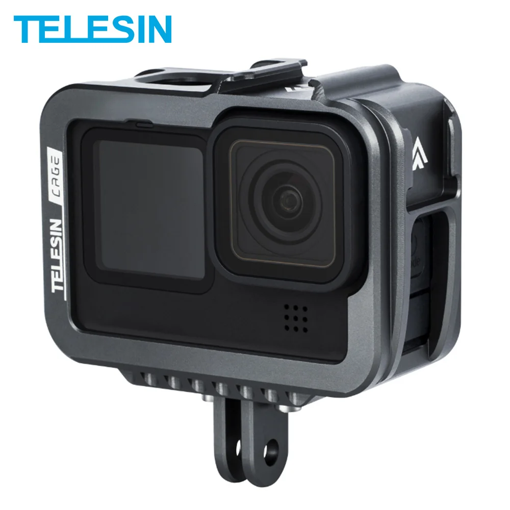 TELESIN Aluminium Alloy Frame Case For GoPro 9 10 Double Clod Shoe With ...
