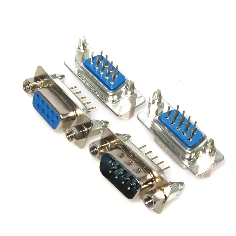 나사 너트가 있는 블루 스트레이트 핀 암수 Db9 D Sub Pcb 마운트 Rs232 직렬 포트 커넥터 소켓 10 개