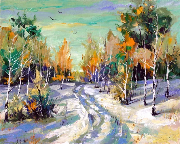 Cassisy Canvas Art Oil Painting Winter forest path Art Poster Picture ...