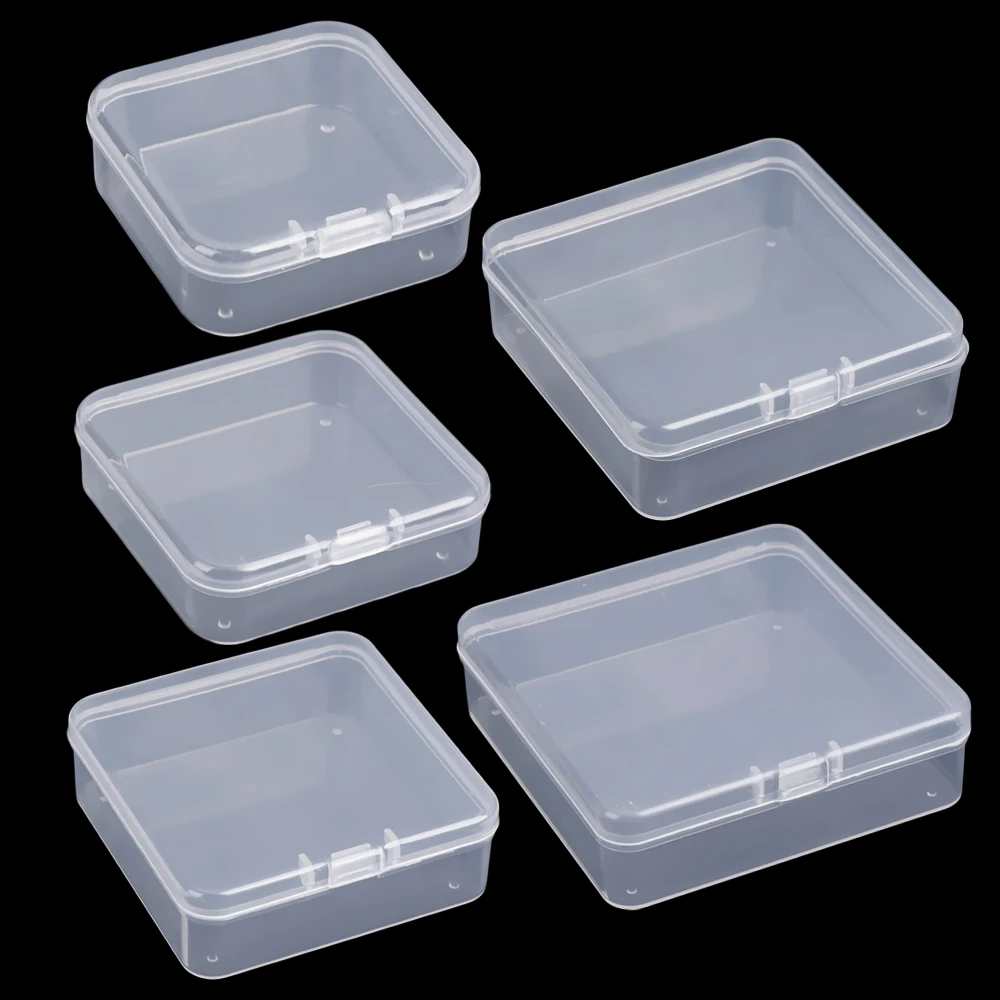 5 Sizes Transparent Storage Box Square Small Items Case Jewelry Beads ...