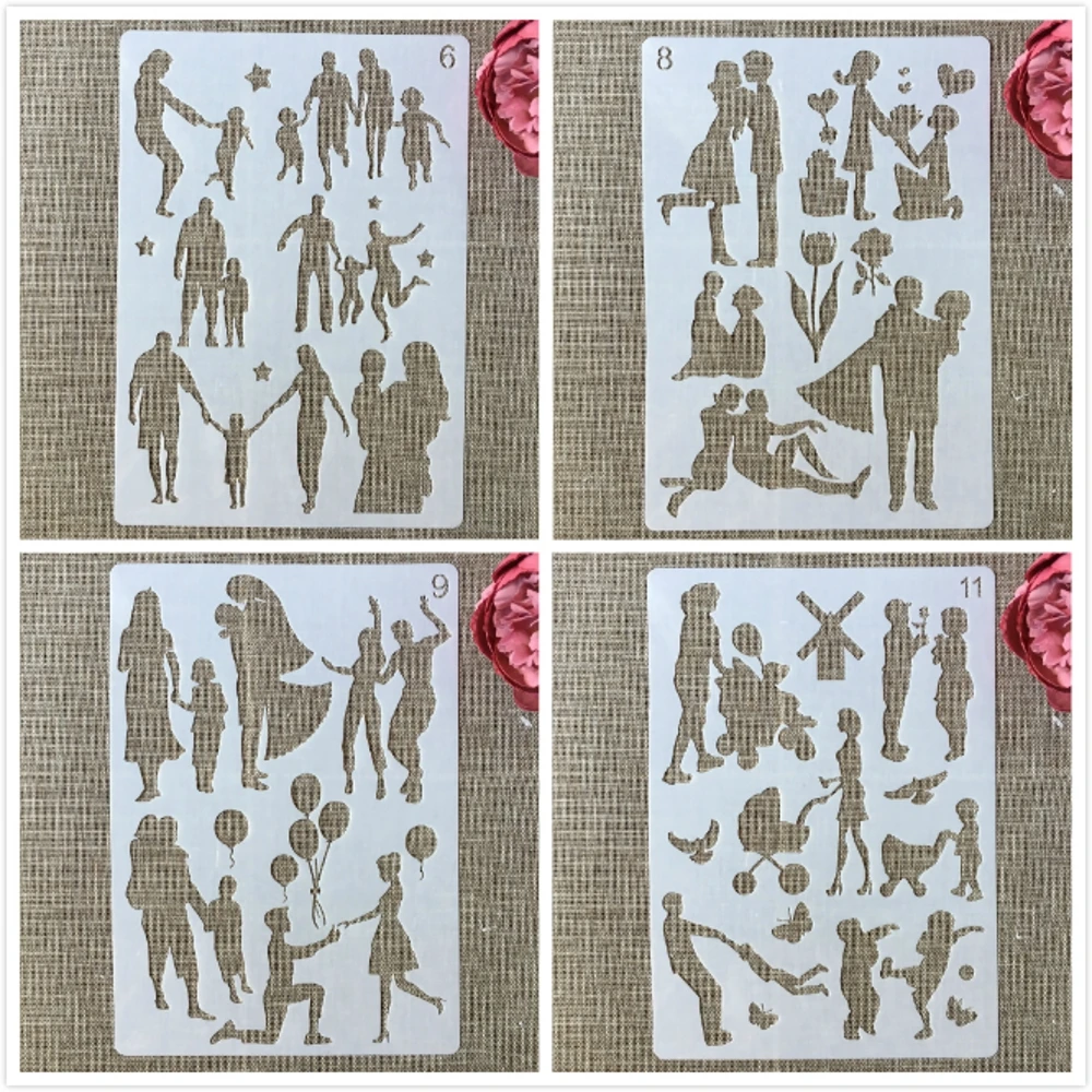 4Pcs-A4-29cm-Family-Lover-Children-Parent-DIY-Layering-Stencils ...