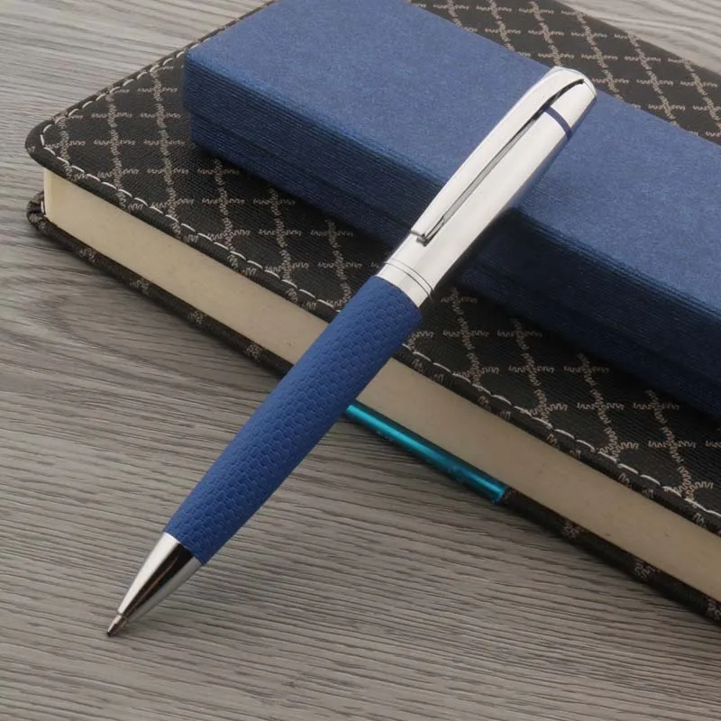 Metal Leather Ballpoint Pen Blue Stainless Steel Gift Spin Stationery ...