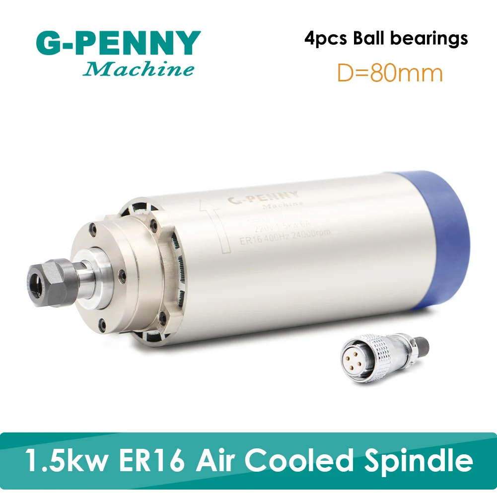 220V 1.5KW ER16 CNC Air Cooled Spindle Motor 80mm DIY Air Cooling 4 ...