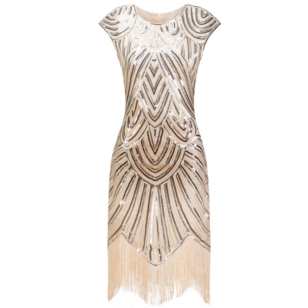 Vintage 1920s vestido Flapper gran Gatsby, cuello redondo, manga ...