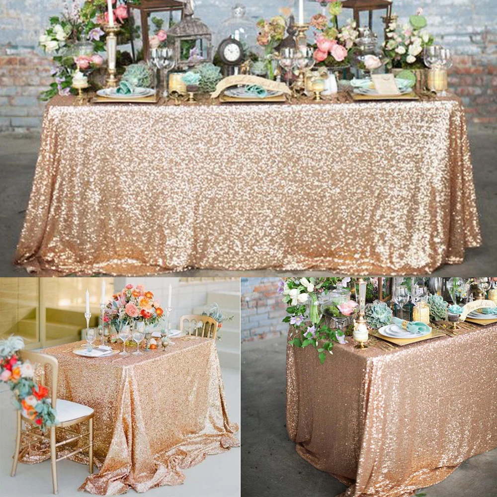 Copper/Pink Rose Gold Sequin Tablecloth Glitter Round Rectangular Embroidered Table Cloth For ...