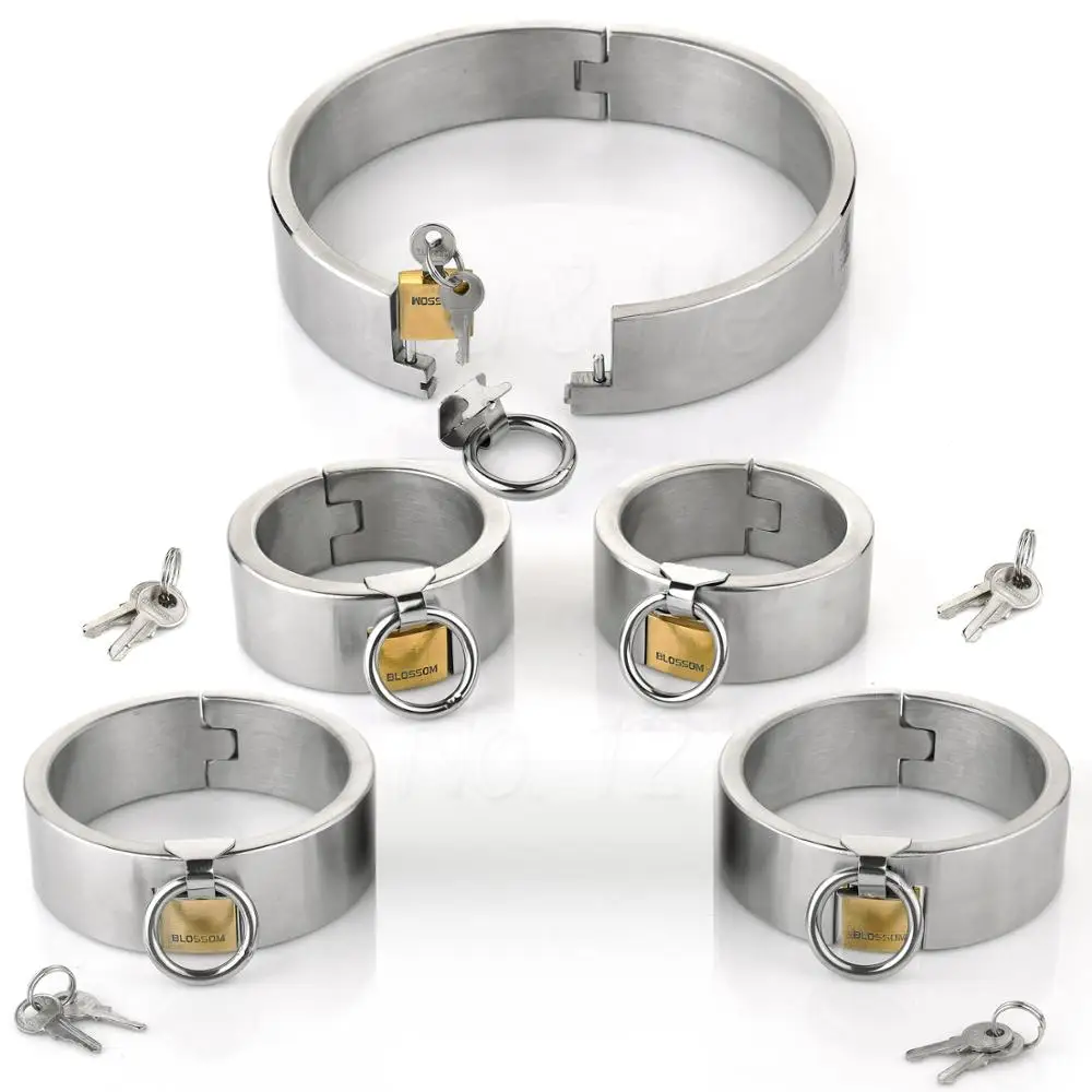 Stainless Steel Lockable Slave Neck Collar Handcuff Wrist Ankle Cuffs ...