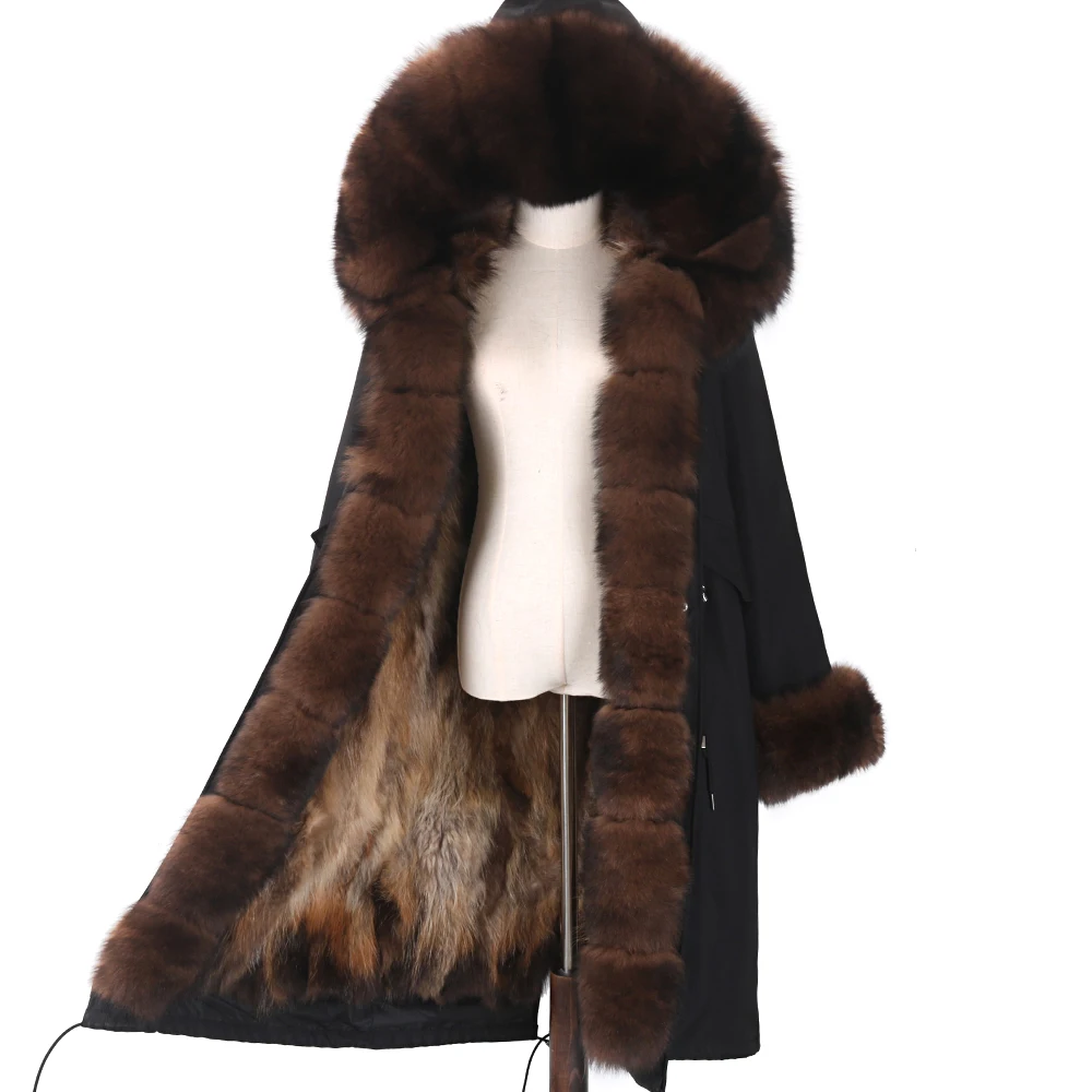 winter big fur collar thick parka woman Long Natural Color fur parka Raccoon Fur Lining real ...
