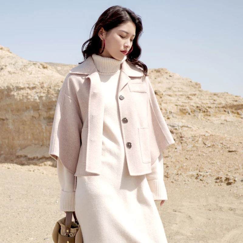 IEF зимнее модное Однотонное шерстяное пальто с рукавом летучая мышь ...