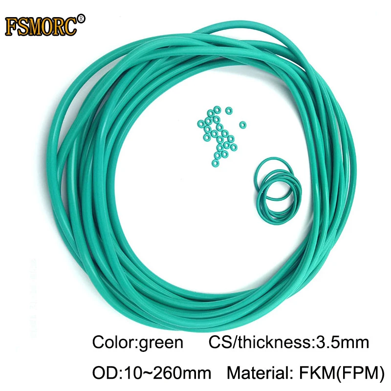 Od10mm~260mm*3.5mm Thickness/cs Green Fkm O Rings Oil Resistant Acid ...