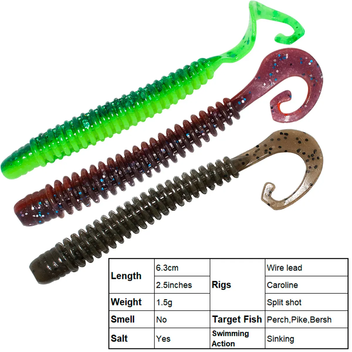 Larva Leech Worm Sinking Soft Bait Twister Curl Tail 6.3cm 1.5g Ballist ...