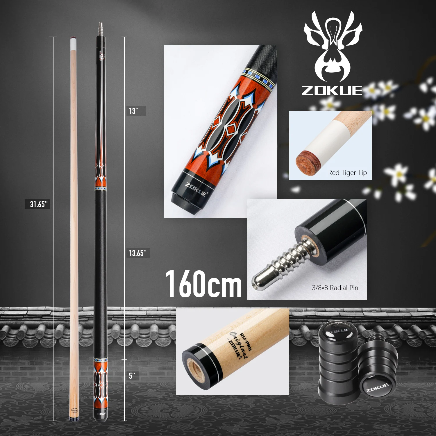 ZOKUE Billiard Cue Radial Pin Pool Cue Stick Canadian Featured Maple ...