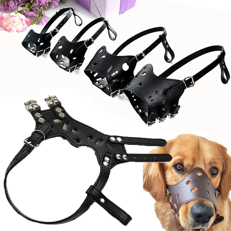 Pu Leather Adjustable Dog Mouth Cover Prevent Bark/ Bit/ Picking Up ...