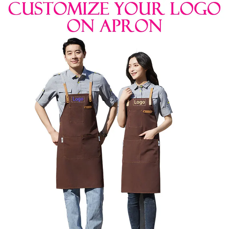 Kitchen Apron Men's Chef Apron Custom Logo Cafe Women Cook Apron Wear ...