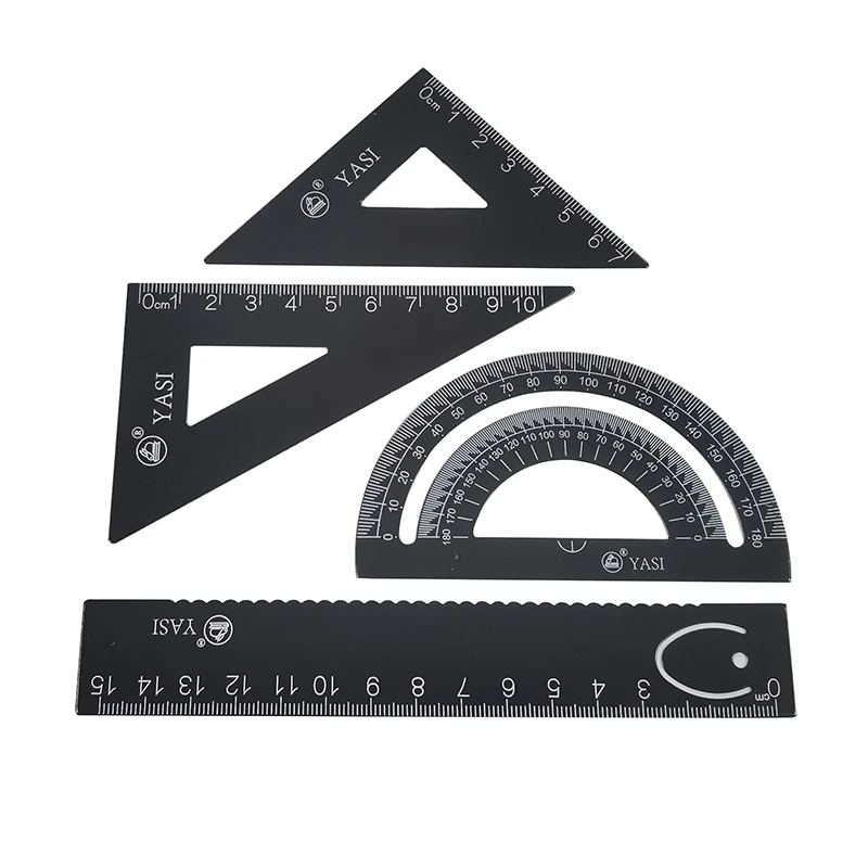 4 Pcs/Set Square Triangle Ruler Aluminum Alloy Protractor Set Drawing ...