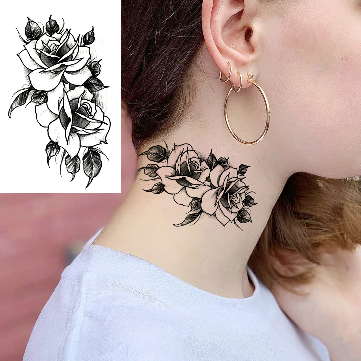 Rose Side Neck Tattoos