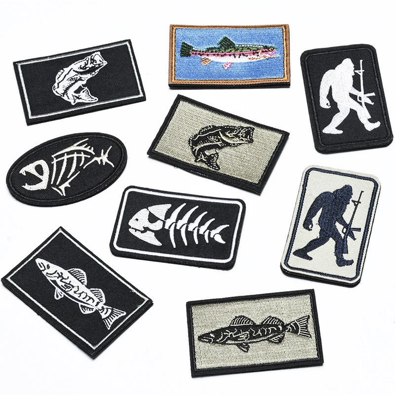 Fishbone-Embroidery-Patch-Hook-Loop-Rectangular-fish-Badge-Armband ...