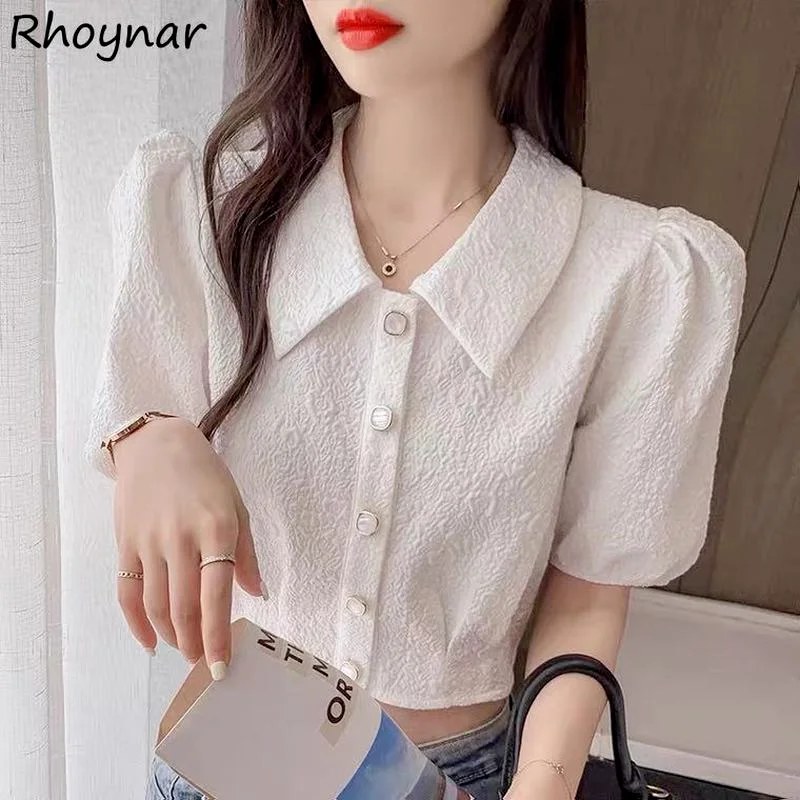 Shirts Women Solid Fashion Summer Temperament All match Simple Puff ...