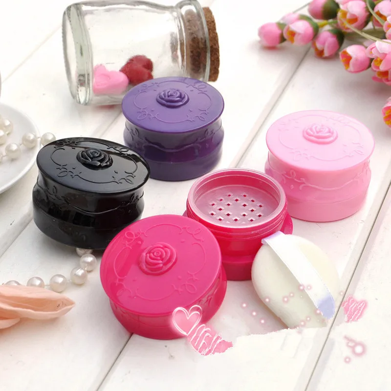 50ml Empty Loose Powder Box Jar With Grid Sifter & Puff Flower Pattern ...