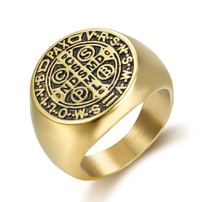 Anillo de acero inoxidable para hombre, joya de la santa medalla de San ...