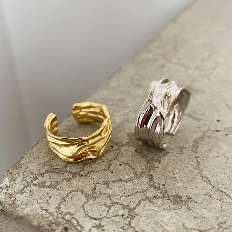 Silvology-925-Sterling-Silver-Irregular-Texture-Wide-Rings-Ladies-Japan-Korea-Thick-Folds-Rings ...